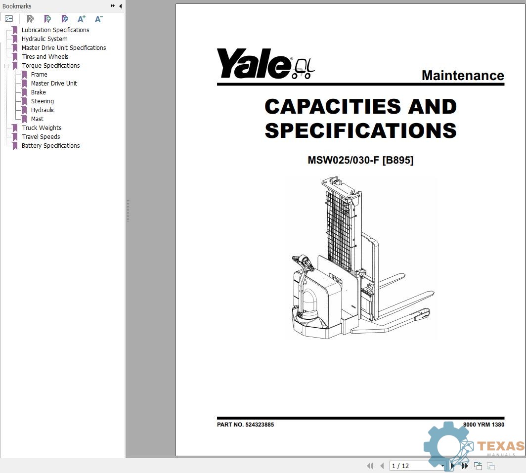 Yale Forklift B903 (MTR007-F) Service Manual - Texas Manuals