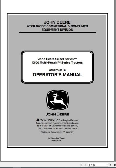 John Deere Tractor X500 Multi Terrain SN 060001 Operator's Manual ...